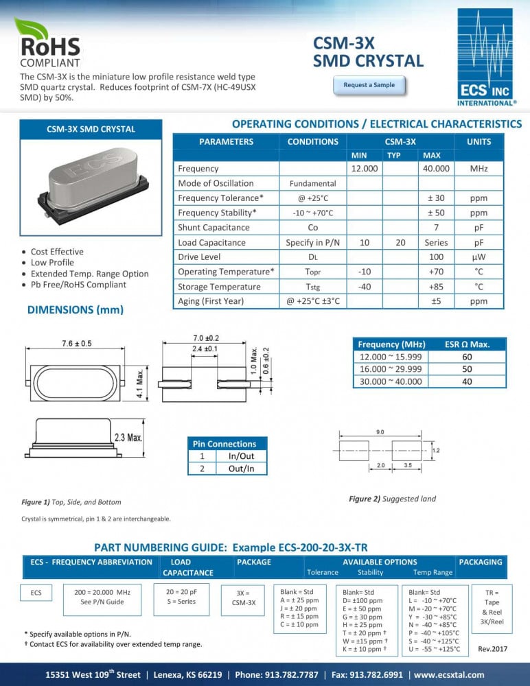 ECS CSM-3X crystal datasheet page 1