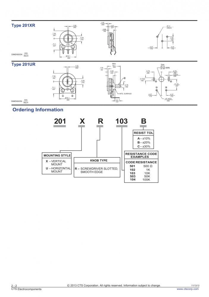 CTS 201UR254B technical document page 2