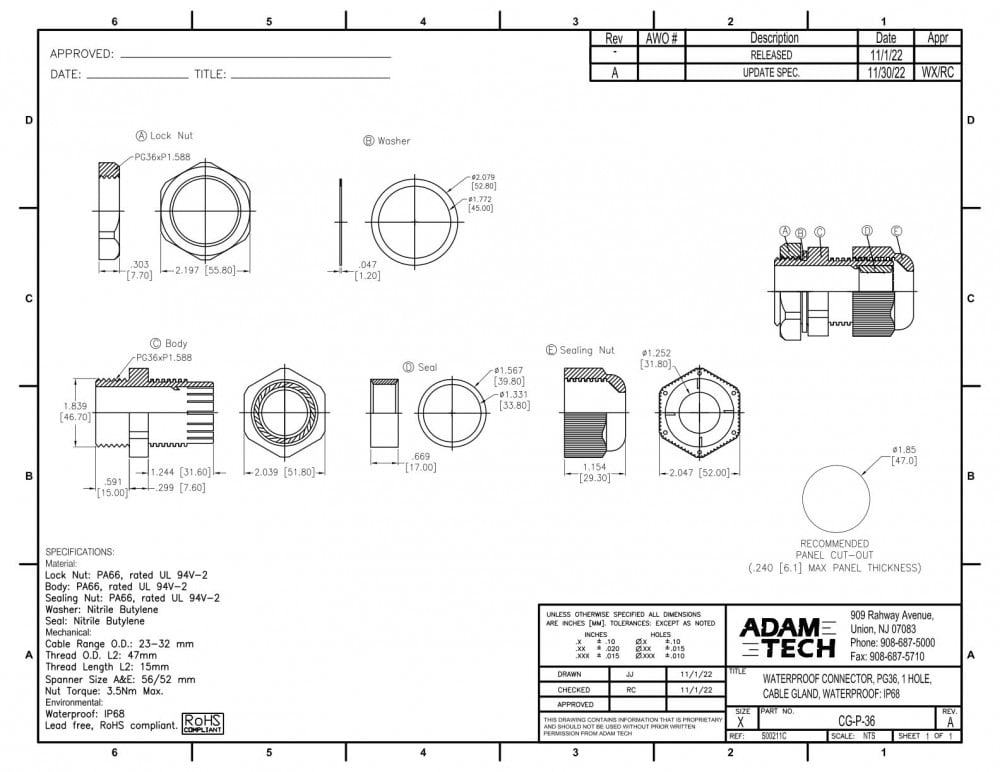 ADAM TECH CG-P-36 technical drawing