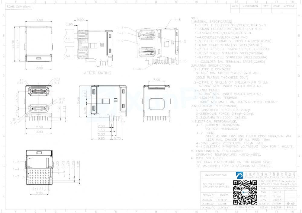 TYPE-C-715Z-WDR manufacture drawing page 1