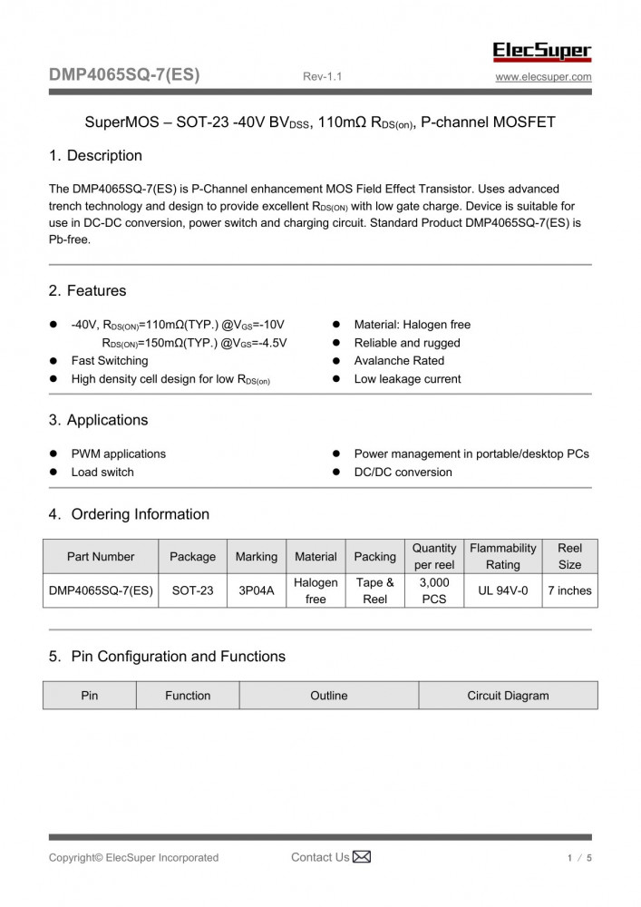 DMP4065SQ-7(ES) datasheet page 1