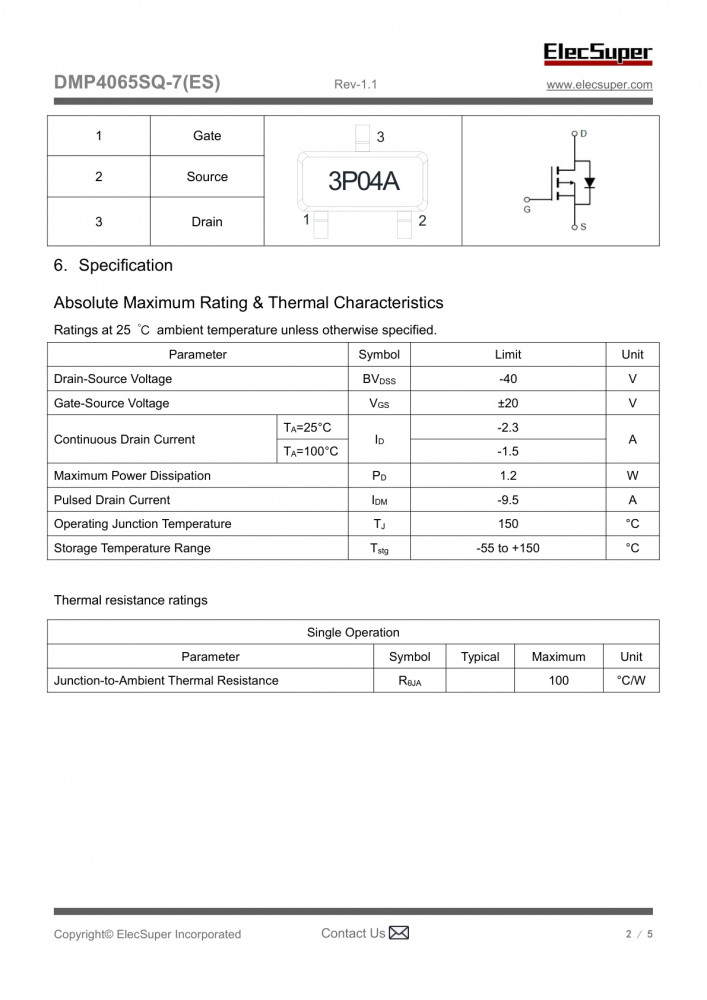 DMP4065SQ-7(ES) datasheet page 2