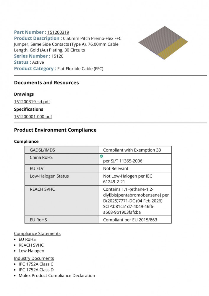 MOLEX 151200319 technical document image, page 1