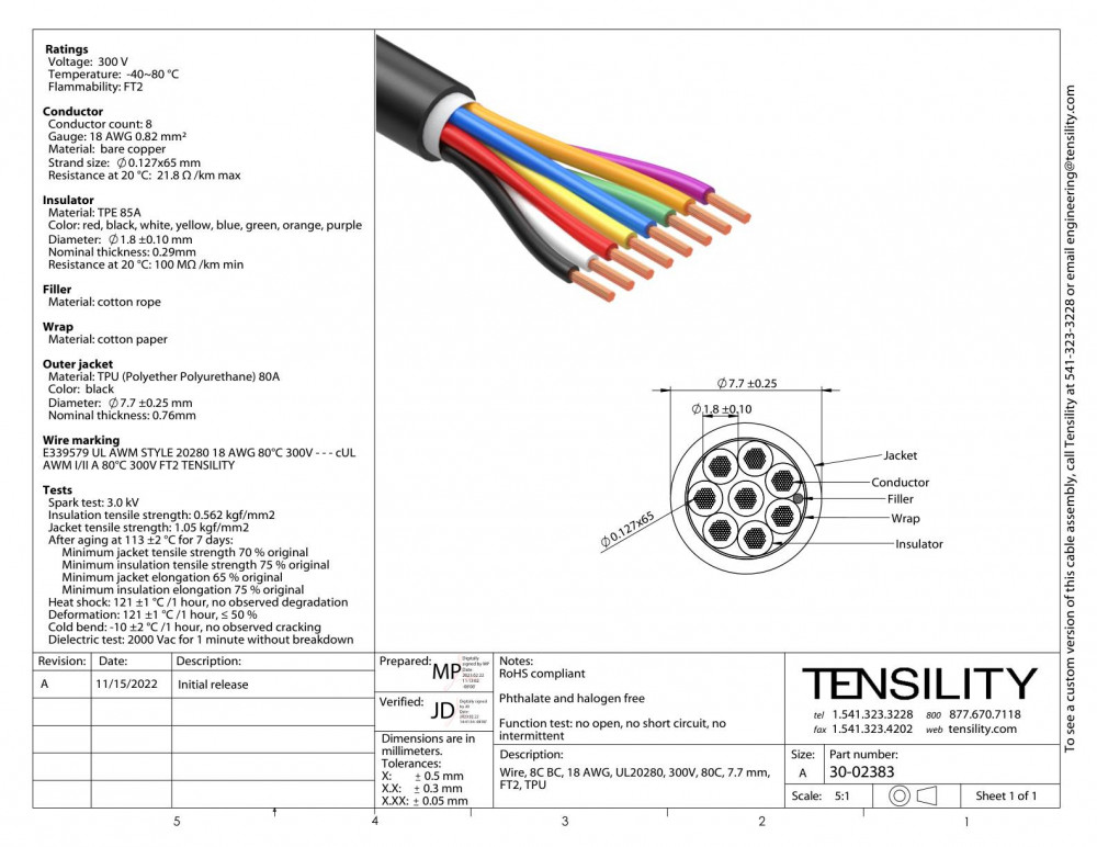 Tensility 30-02383 cable drawing and specification page