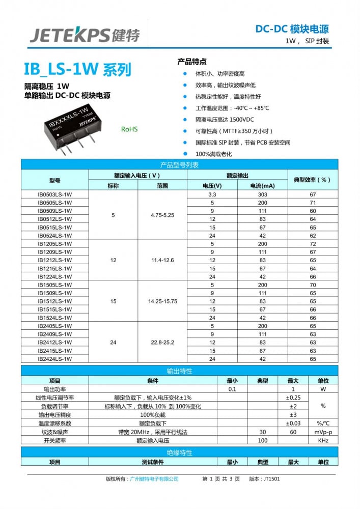 IB0515LS-1W datasheet page 1