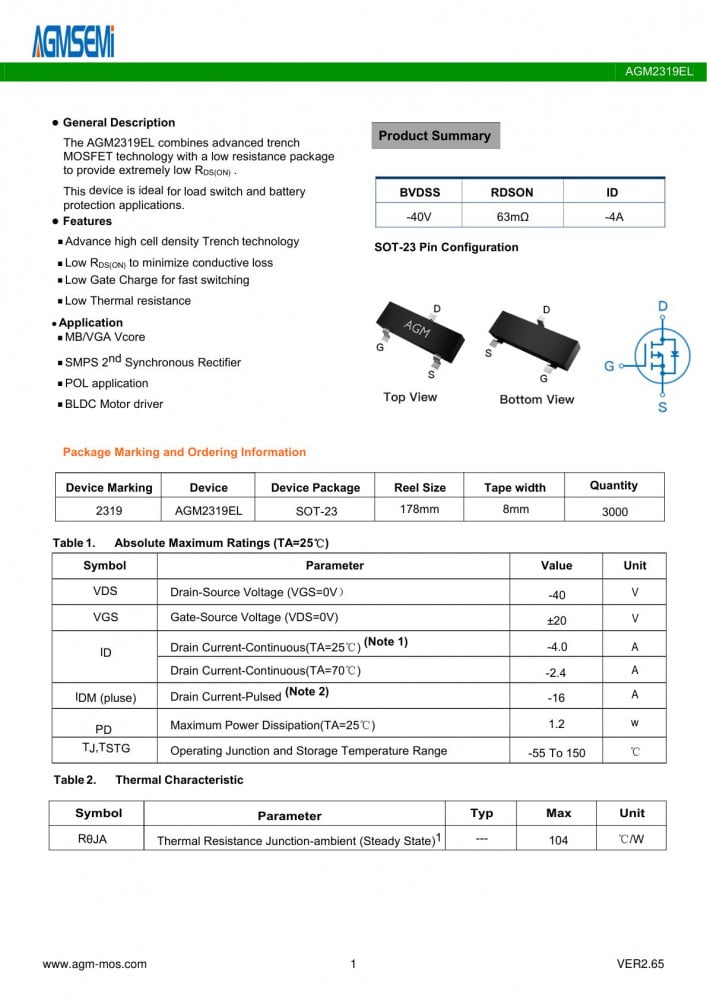 AGM2319EL datasheet page 1