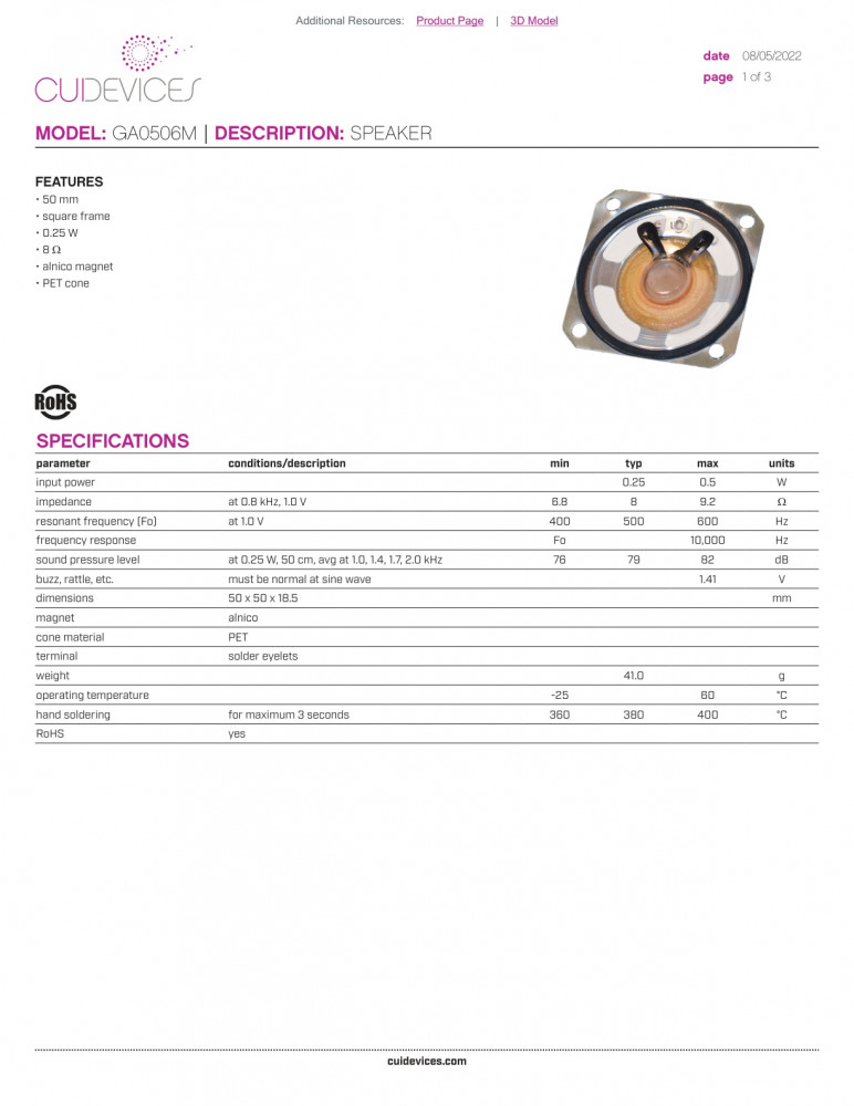 GA0506M datasheet page 1