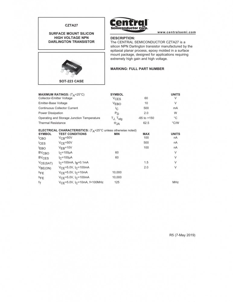 CZTA27 datasheet page 1