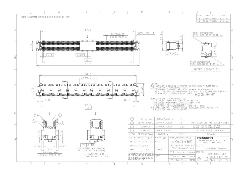 FOXCONN QT002206-4131-3H drawing page 1