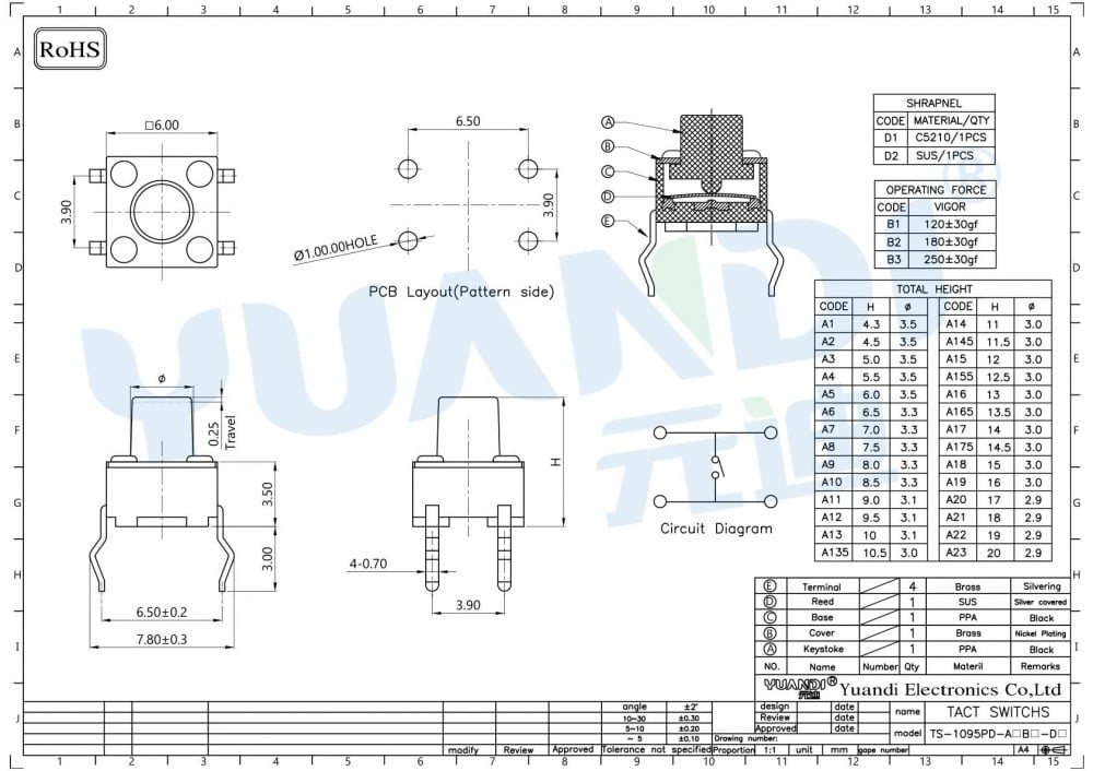 Yuandi TS-1095PD-A4B3-D2 technical drawing