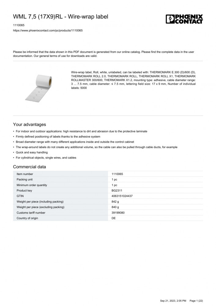 Phoenix Contact 1110065 document page 1