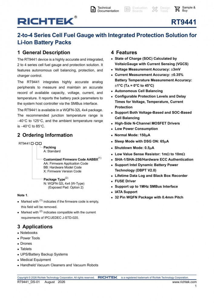 RT9441 datasheet preview, page 1