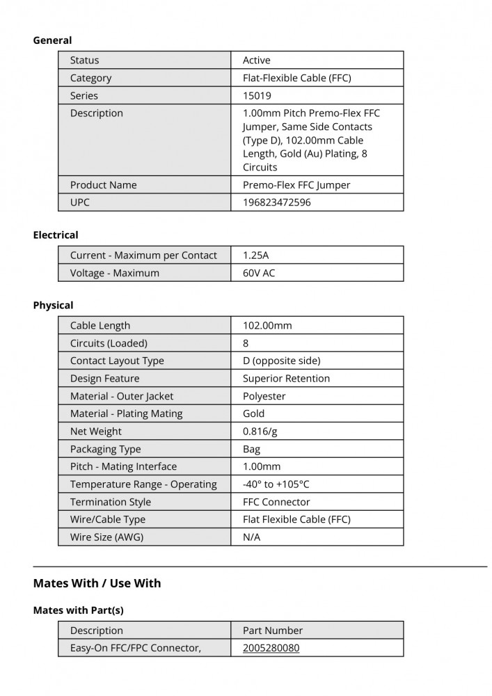 MOLEX FD-19 FFC family specification, page 2