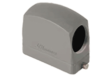 Heavy-Duty Standard (STD) Double Lever Hood, Die-cast Aluminum, with 4 Pegs, Side Entry, Size 16B «77x27», Pg21 Extended Threaded Fitting, Grey, High Construction