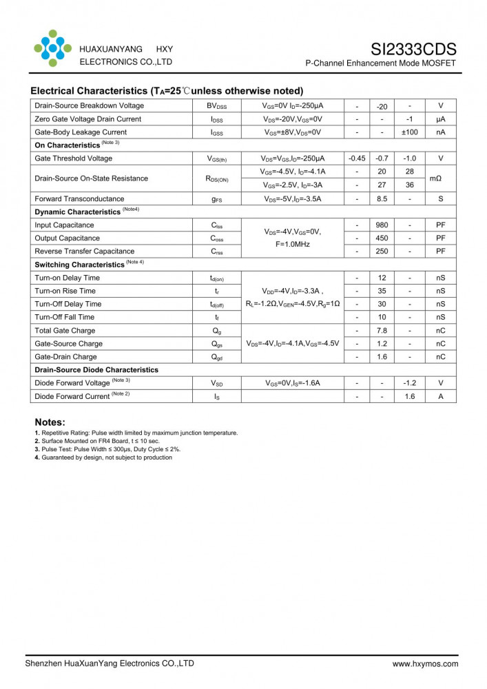 SI2333CDS-HXY datasheet page 2