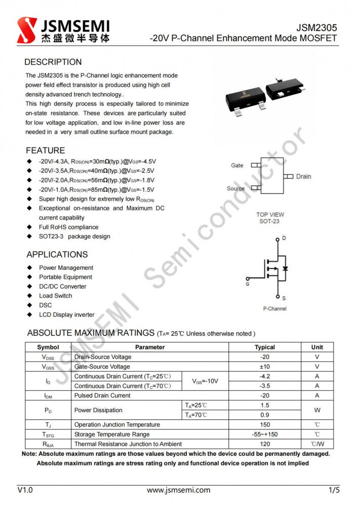 JSM2305 datasheet page 1