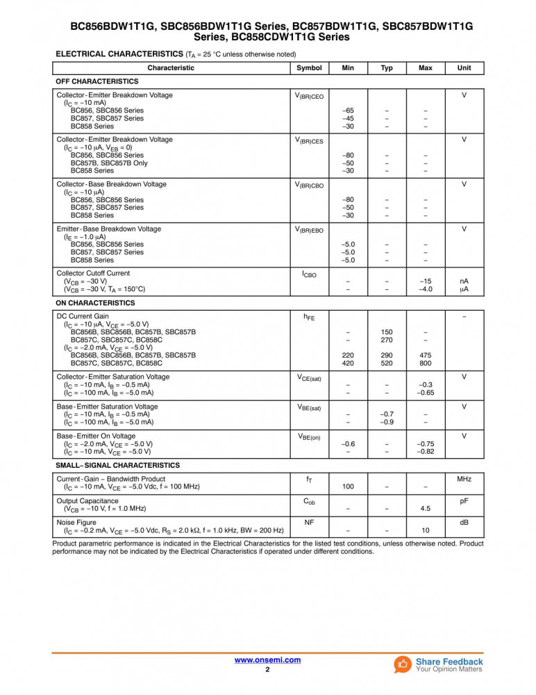 BC857CDW1T1G technical document, page 2