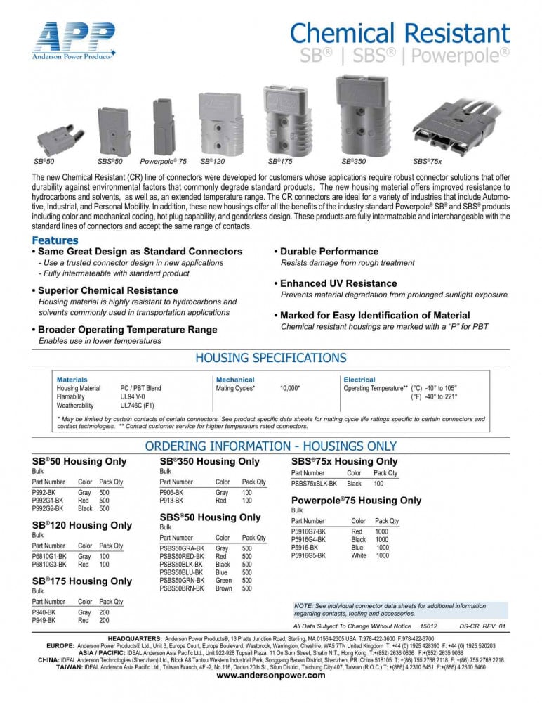 Anderson Power Chemical Resistant connector datasheet preview