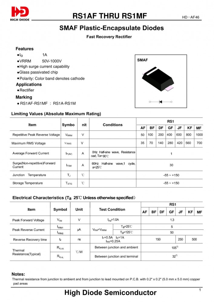 RS1MF datasheet page 1
