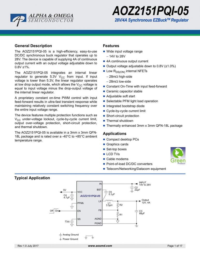 AOZ2151PQI-05 datasheet page 1