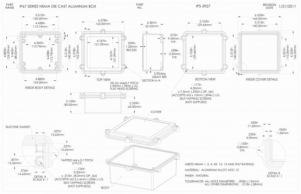 IPS-3927 enclosure technical drawing page
