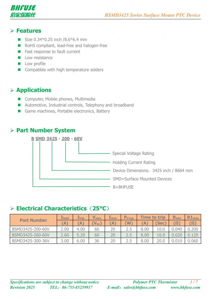 BHFUSE BSMD3425 datasheet page 1
