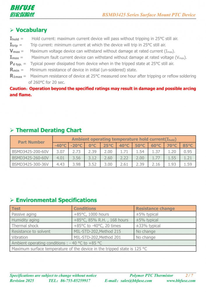 BHFUSE BSMD3425 datasheet page 2