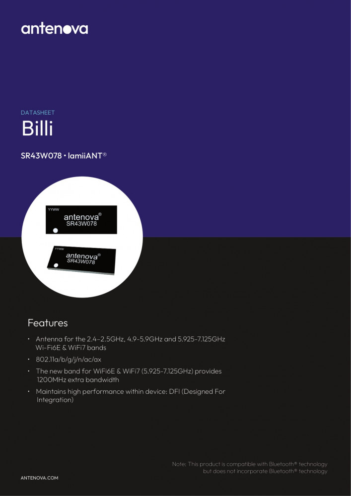 Billi SR43W078 datasheet page 1