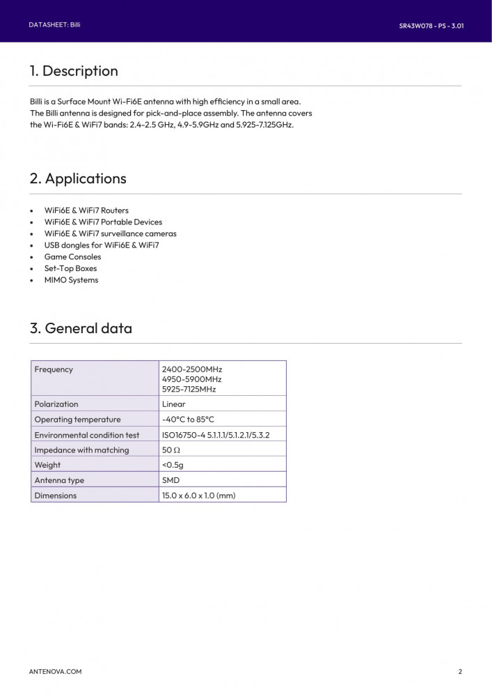 Billi SR43W078 datasheet page 2