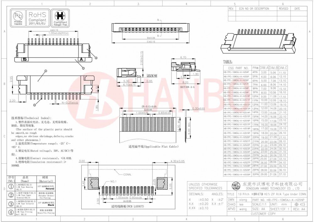 HB-FPC-10WSXJ-K-H258P technical document preview