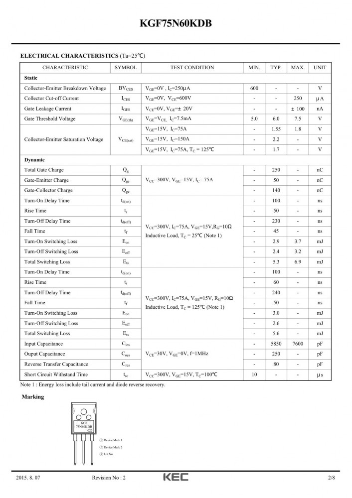 KGF75N60KDB datasheet page 2