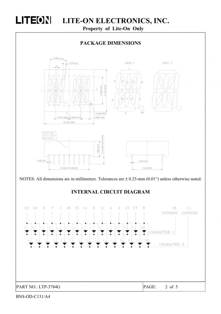 LTP-3784G datasheet page 2