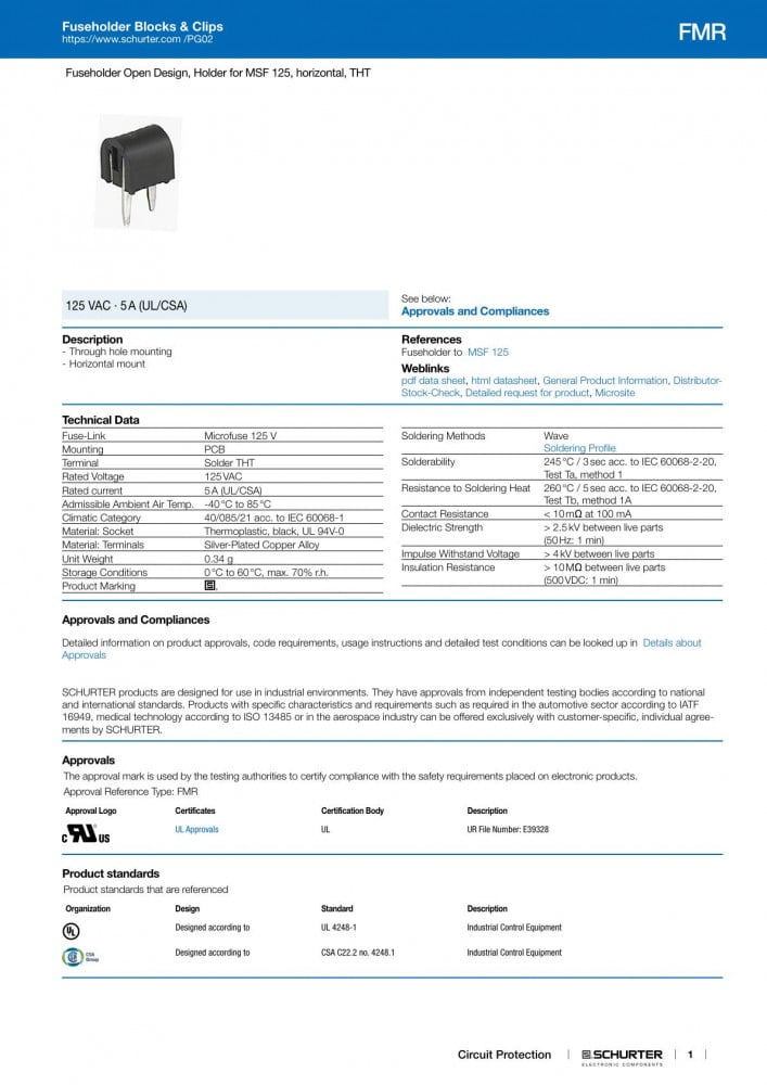 SCHURTER 0031.7505 technical document page 1