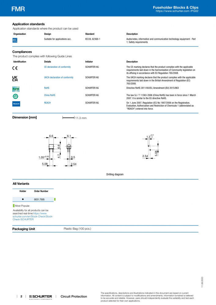 SCHURTER 0031.7505 technical document page 2