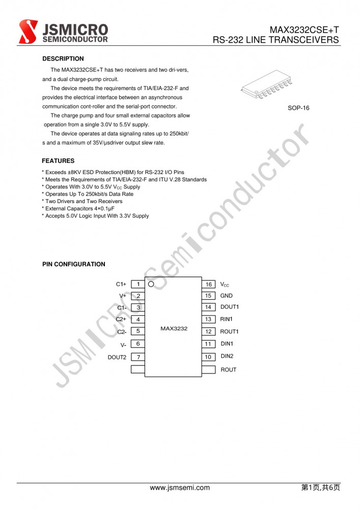 MAX3232CSE+T-JSM datasheet page 1