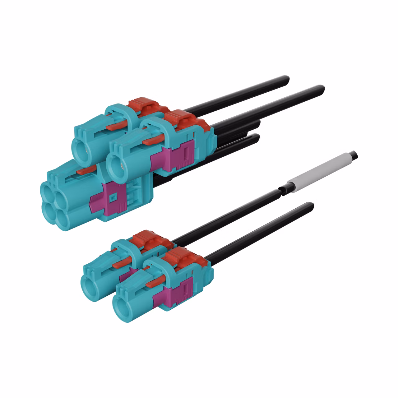 HFM Straight Quad Jack-to-4 HFM Straight Jack Off-the-Shelf (OTS) Cable Assembly, Key Z Water Blue, RG-174 Cable, 2000.00mm Length, 50 Ohms for sale