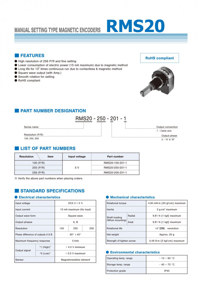 Nidec RMS20-250-201-1 datasheet page 1
