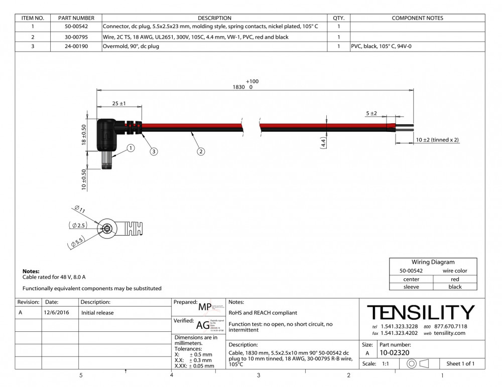 Product drawing for Tensility International part 10-02320
