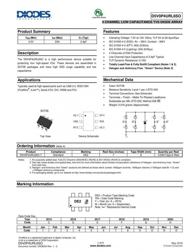 D5V0P4URL6SO-7 datasheet page 1