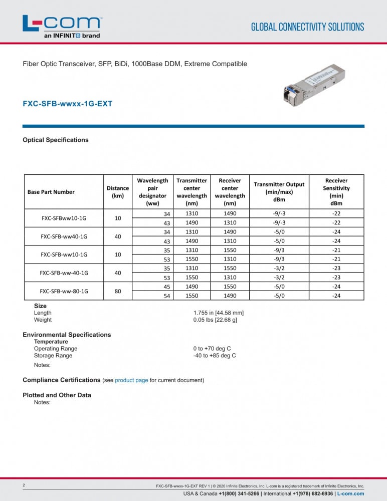 FXC-SFB-5480-1G-EXT datasheet page 2
