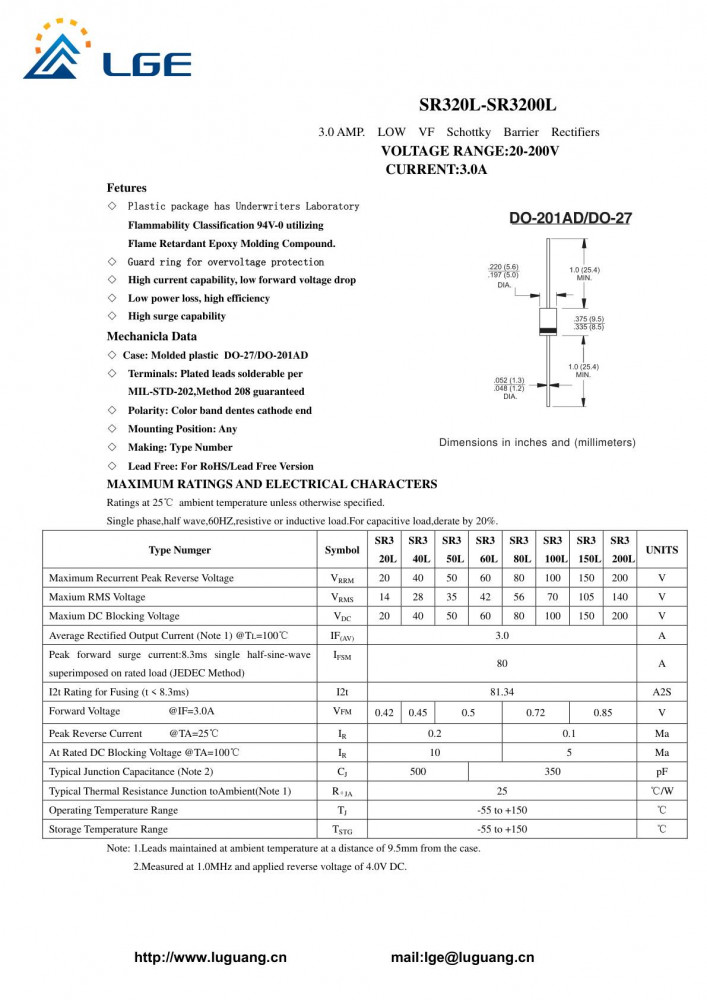 LGE SR3200L datasheet page 1