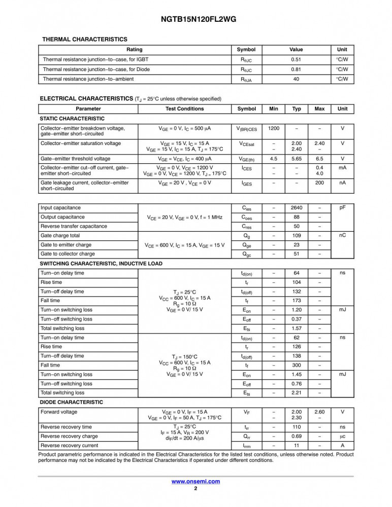NGTB15N120FL2WG datasheet page 2