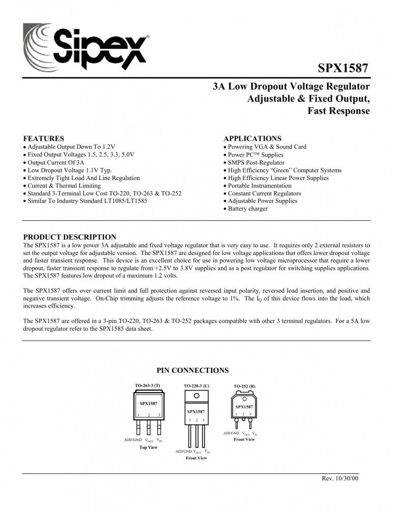 SPX1587 datasheet page 1