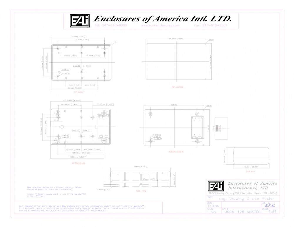 UCCM-125 enclosure engineering drawing page