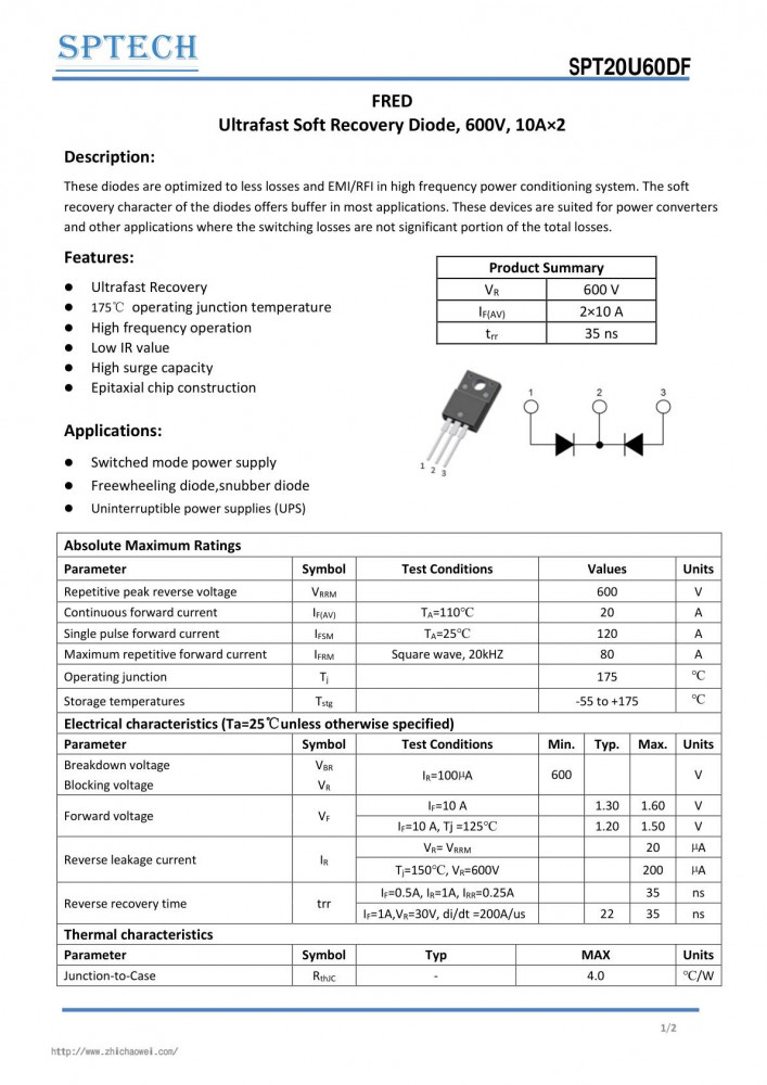 SPT20U60DF datasheet page 1
