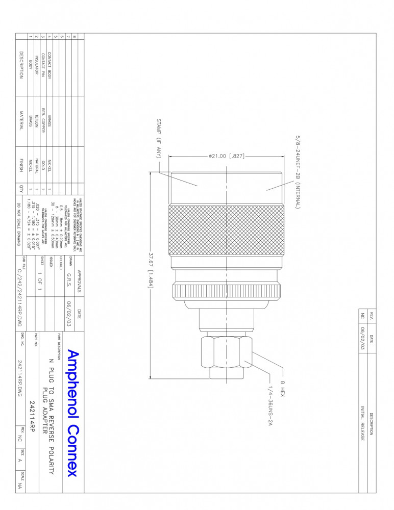 Amphenol 242114RP mechanical drawing