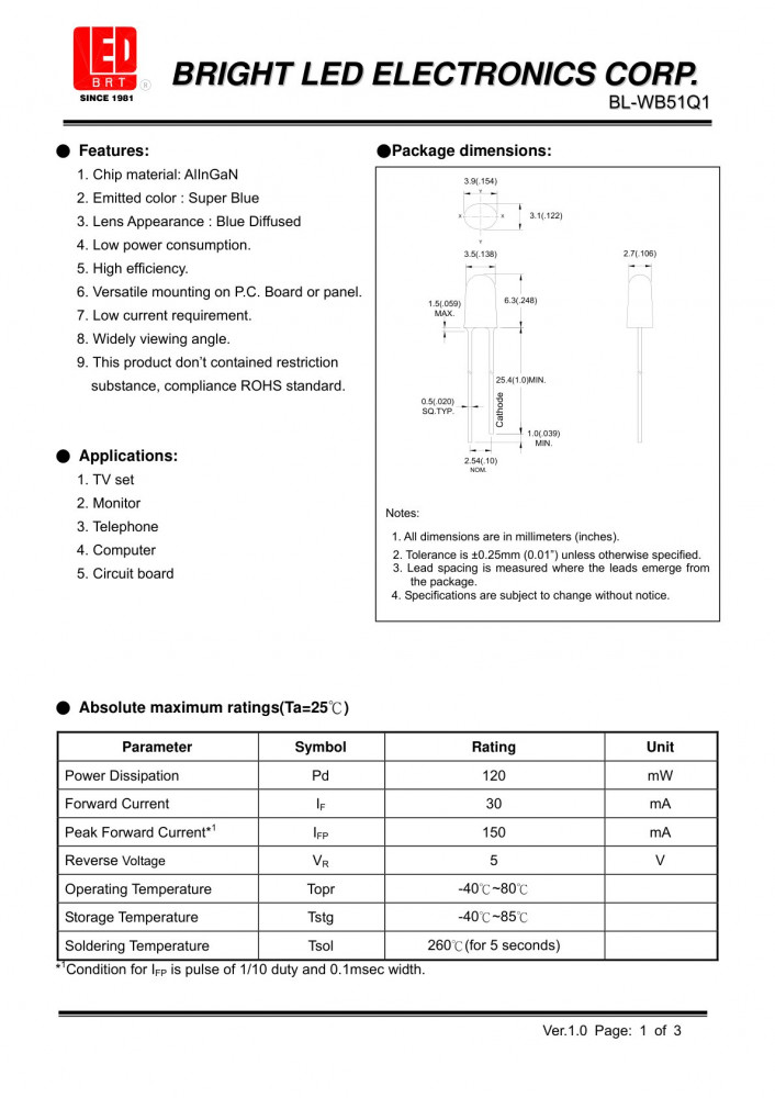 BL-WB51Q1 technical document page 1
