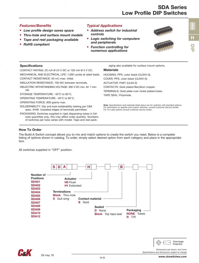C&K SDA series technical document page 1