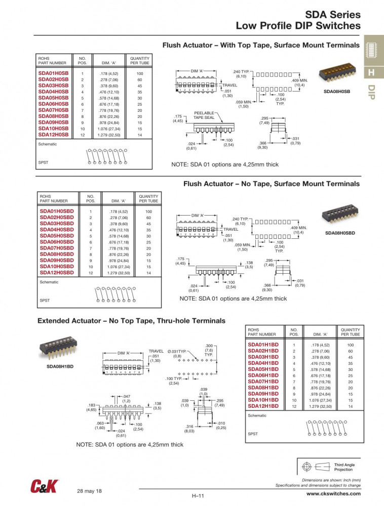 C&K SDA series technical document page 3
