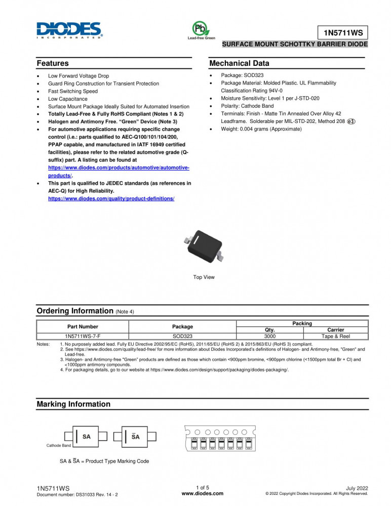 1N5711WS-7-F datasheet page 1